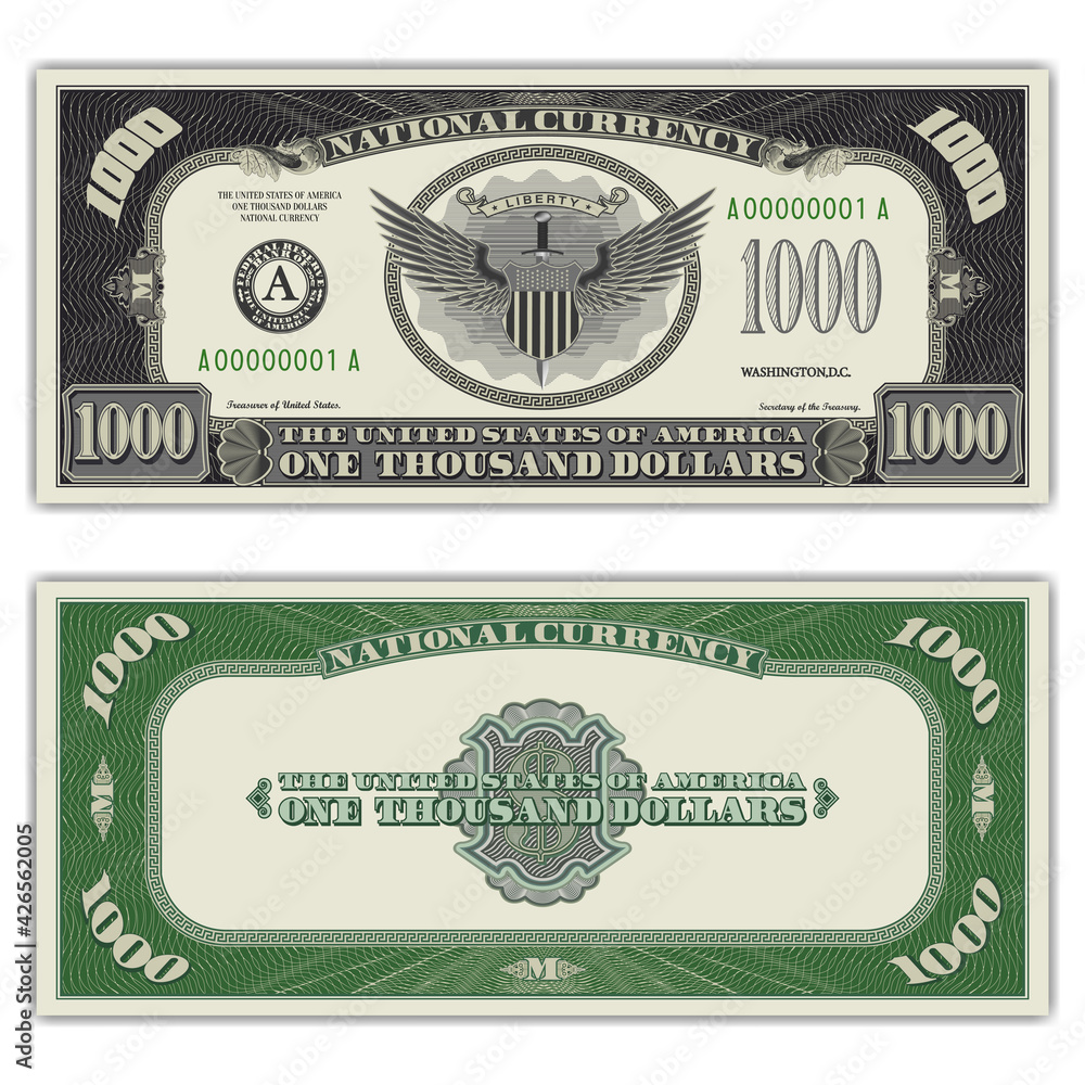 Vektorová grafika „Fictional US paper money. Fake obverse and reverse ...