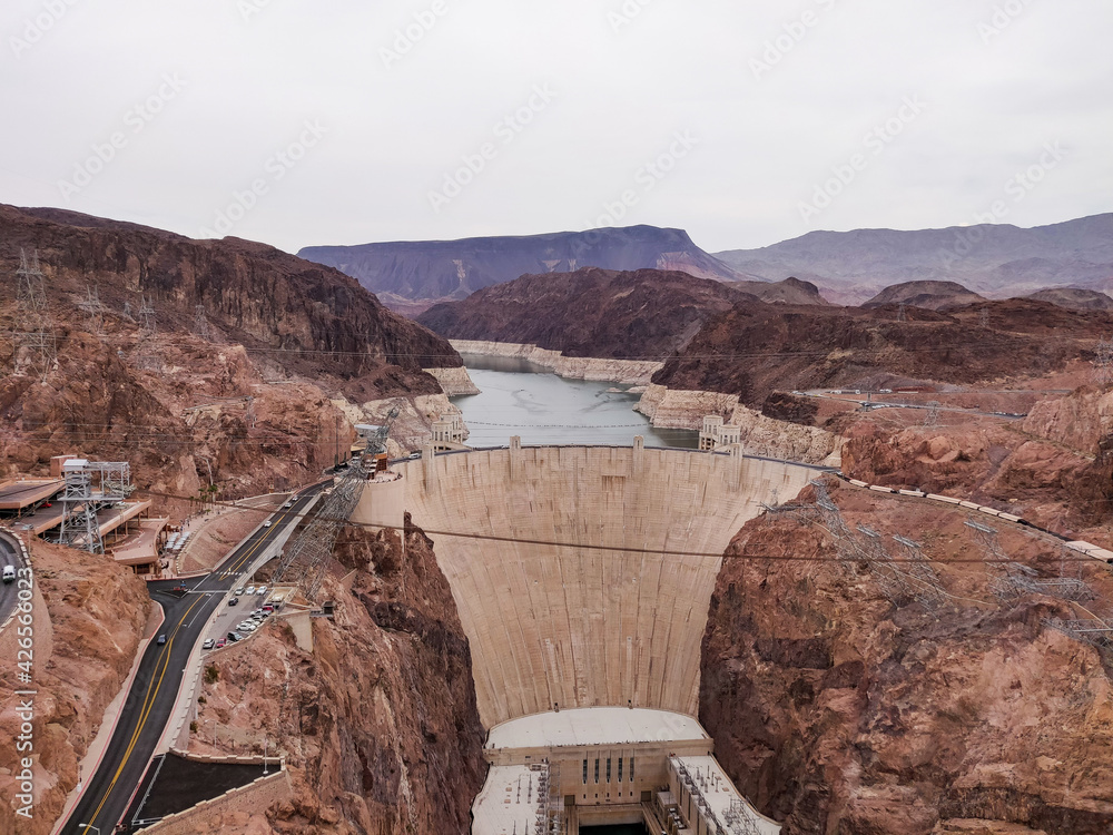 Hoover Dam concrete arch-gravity dam in the Black Canyon of the ...