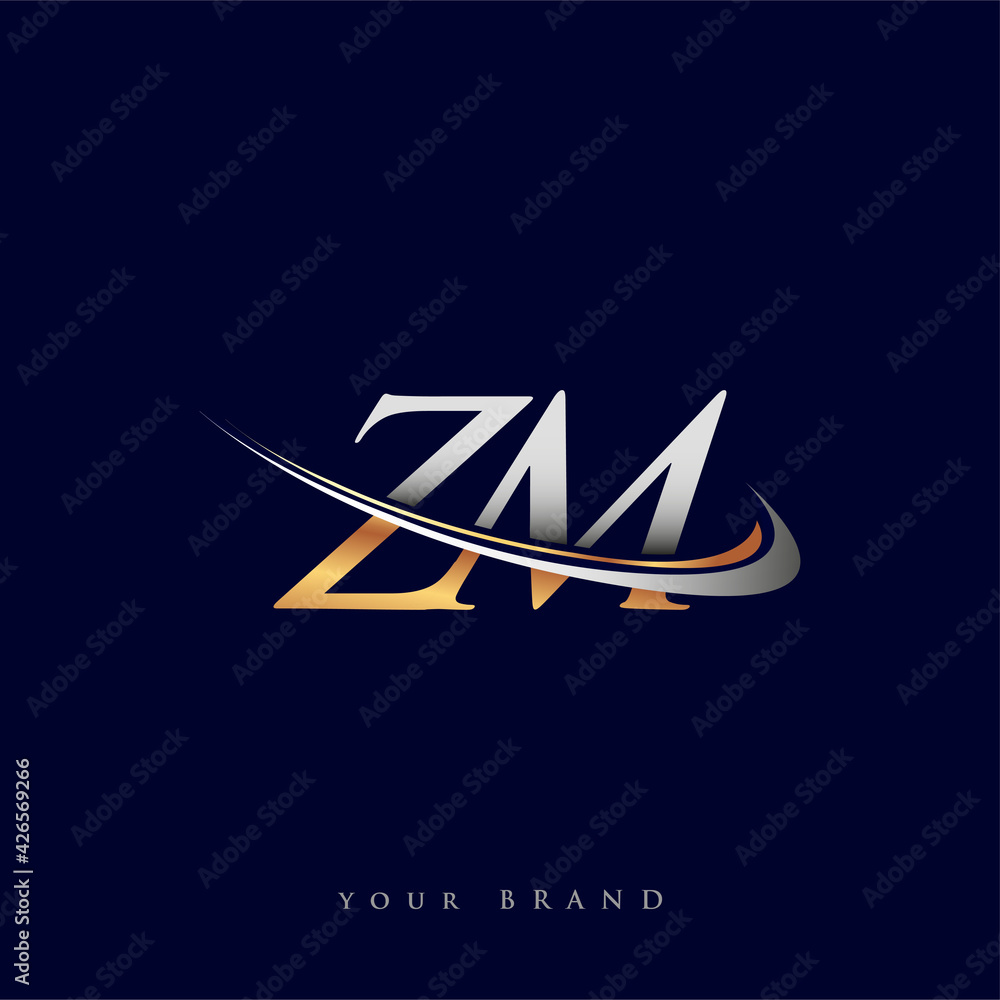 ZM initial logo company name colored gold and silver swoosh design ...