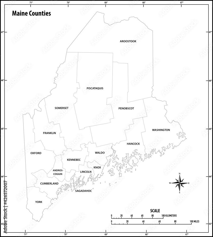 maine state outline administrative and political vector map in black ...
