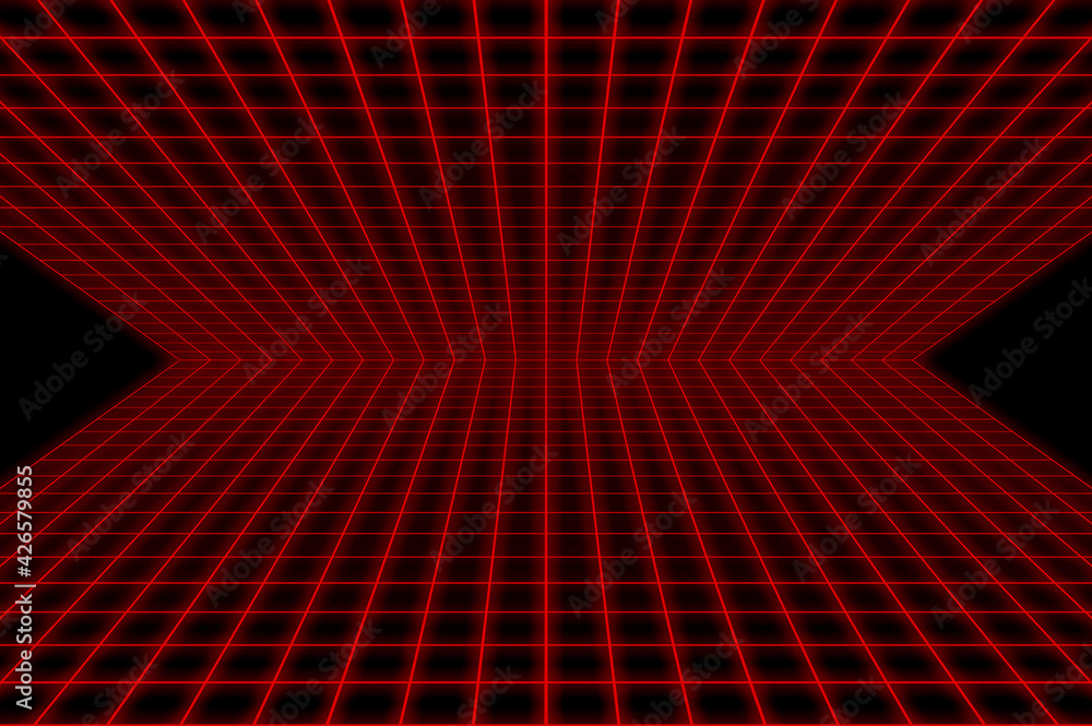 Simple 1980's vintage cyberpunk laser perspective grid, pink on black ...