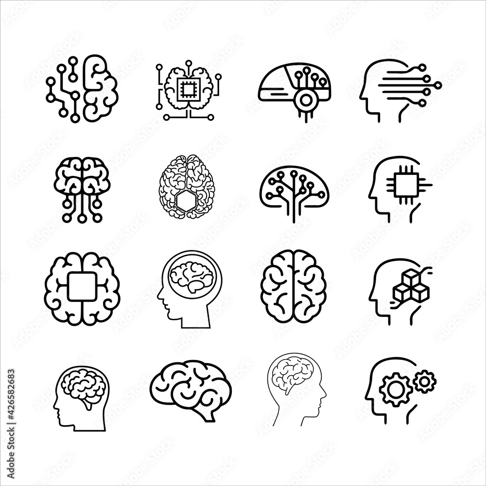 Vector - Digital Brain outline icons set. Cyberbrain vector line ... Vector - Digital Brain outline icons set. Cyberbrain vector line ...