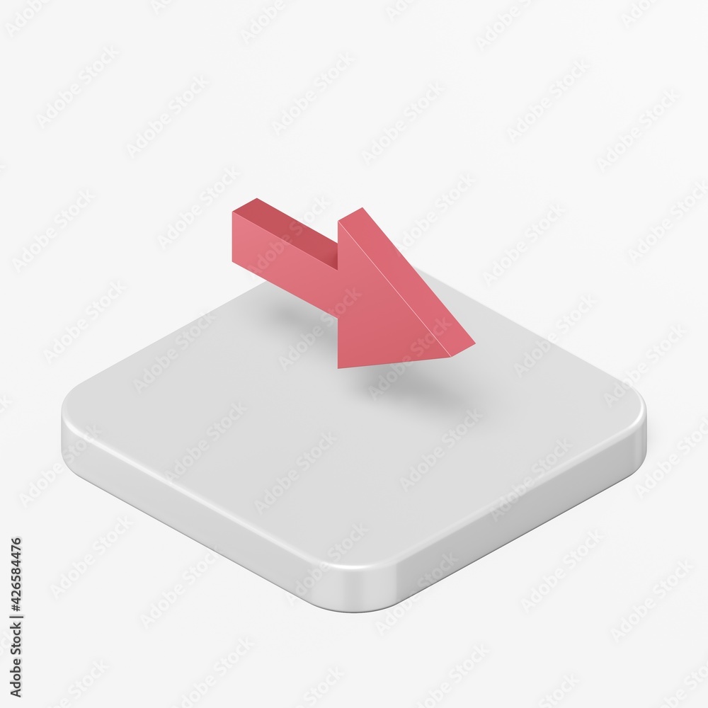 Red right arrow icon. 3d rendering square button key isometric view, interface ui ux element ...
