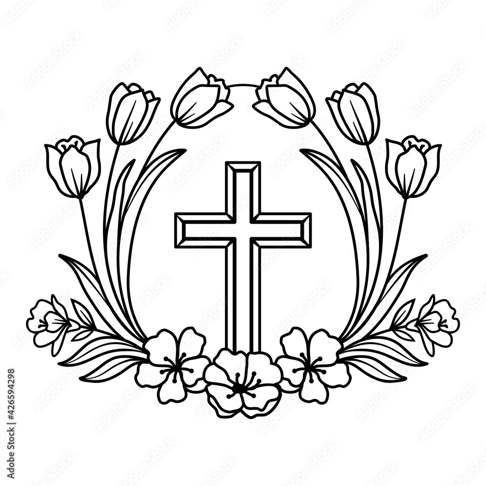Cross With Flowers Drawing