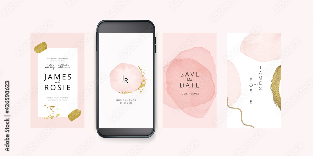 Luxury Pink Social Media, mobile Wedding invite frame templates. Vector ...