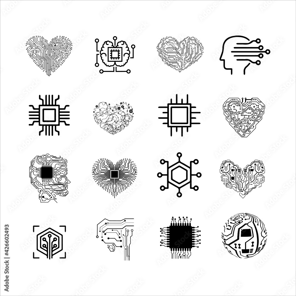Vector - Digital Brain outline icons set. Cyberbrain vector line ... Vector - Digital Brain outline icons set. Cyberbrain vector line ...