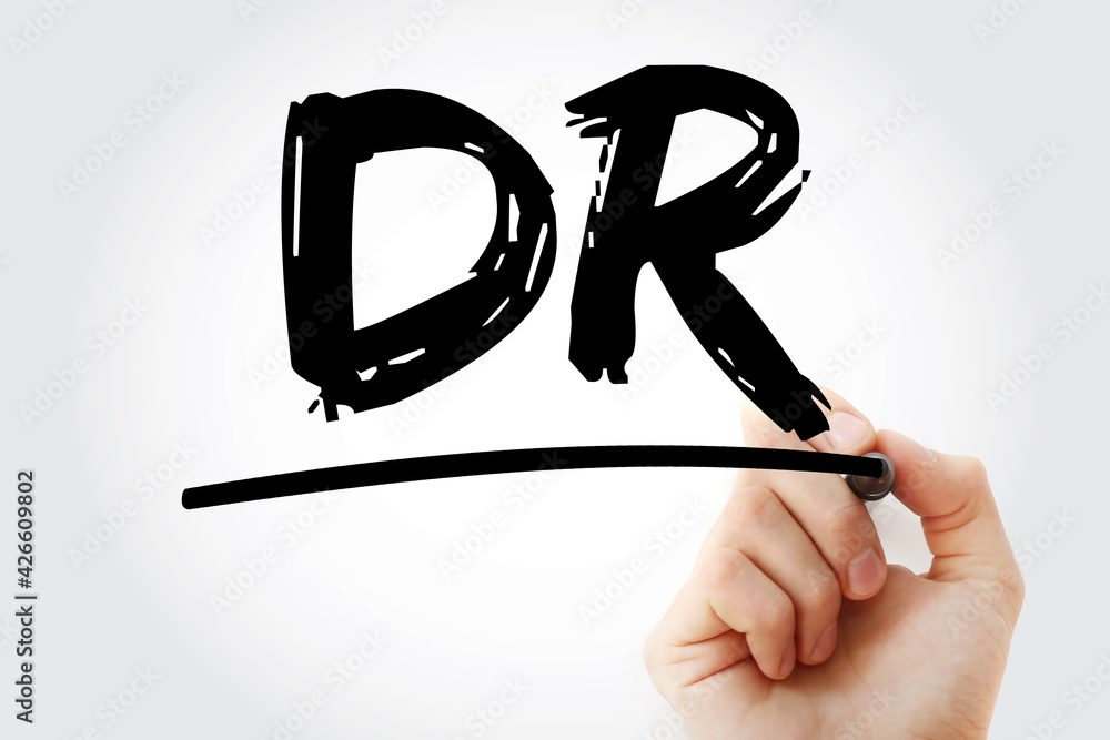 DR - Disaster recovery acronym with marker, concept background Stock ...