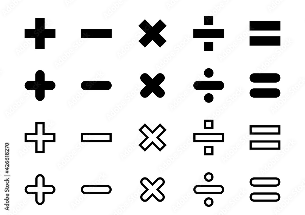 Plus minus and other calculator icons in flat style. Mathematical ...