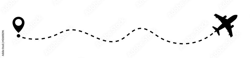 Airplane line path vector illustration. Travel vector icon. Plane trace ...