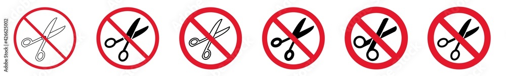 Prohibition Sign Scissors Cut Forbidden Icon Set | Scissors Cutting ...