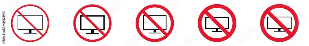 Prohibition Sign Screen Forbidden Icon Set | Television TV Monitor ...