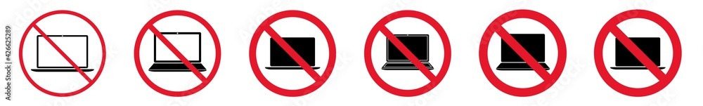 Prohibition Sign Laptop Forbidden Icon Set | Laptop Prohibition Signs ...