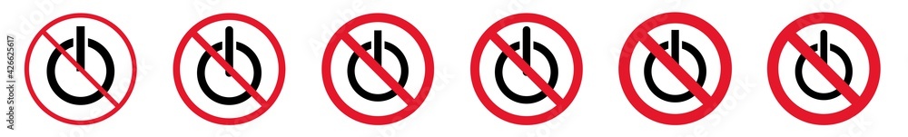Prohibition Sign Press Power Button Forbidden Icon Set | Power On Off ...