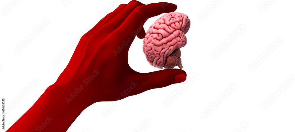 The human brain in the hands of the devil, Conspiracy theory. Stock ...