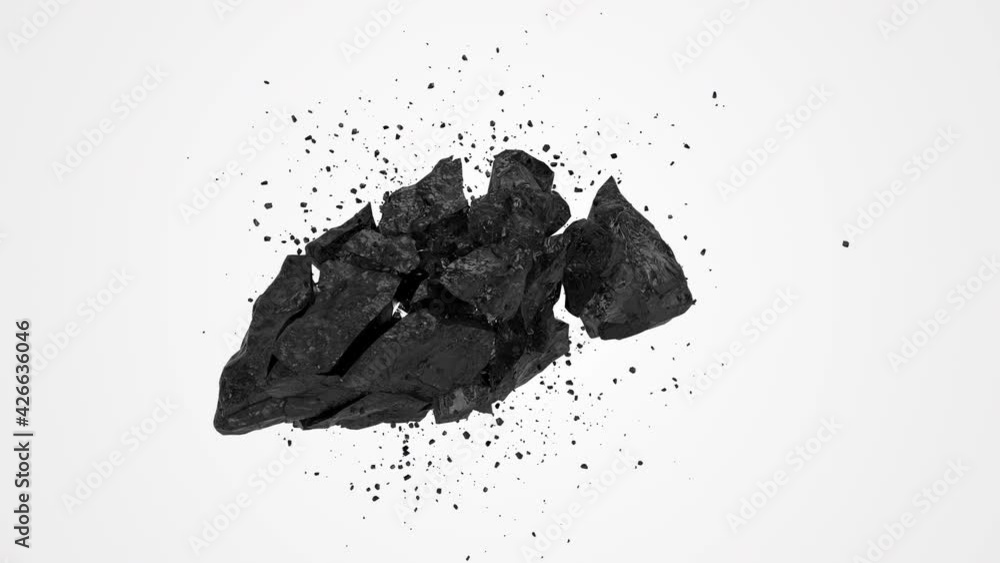Vidéo Stock Black Stone Coal Cracked and Explode on White Background ...