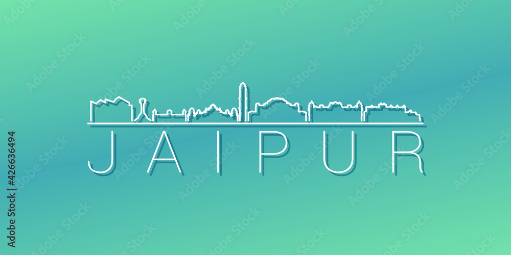 Jaipur, Rajasthan, India Skyline Linear Design. Flat City Illustration ...