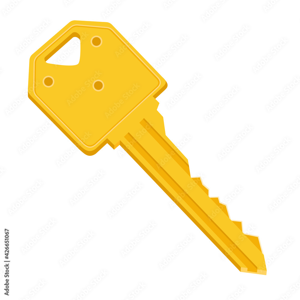 Golden door key isolated on white background. Stock Vector | Adobe Stock
