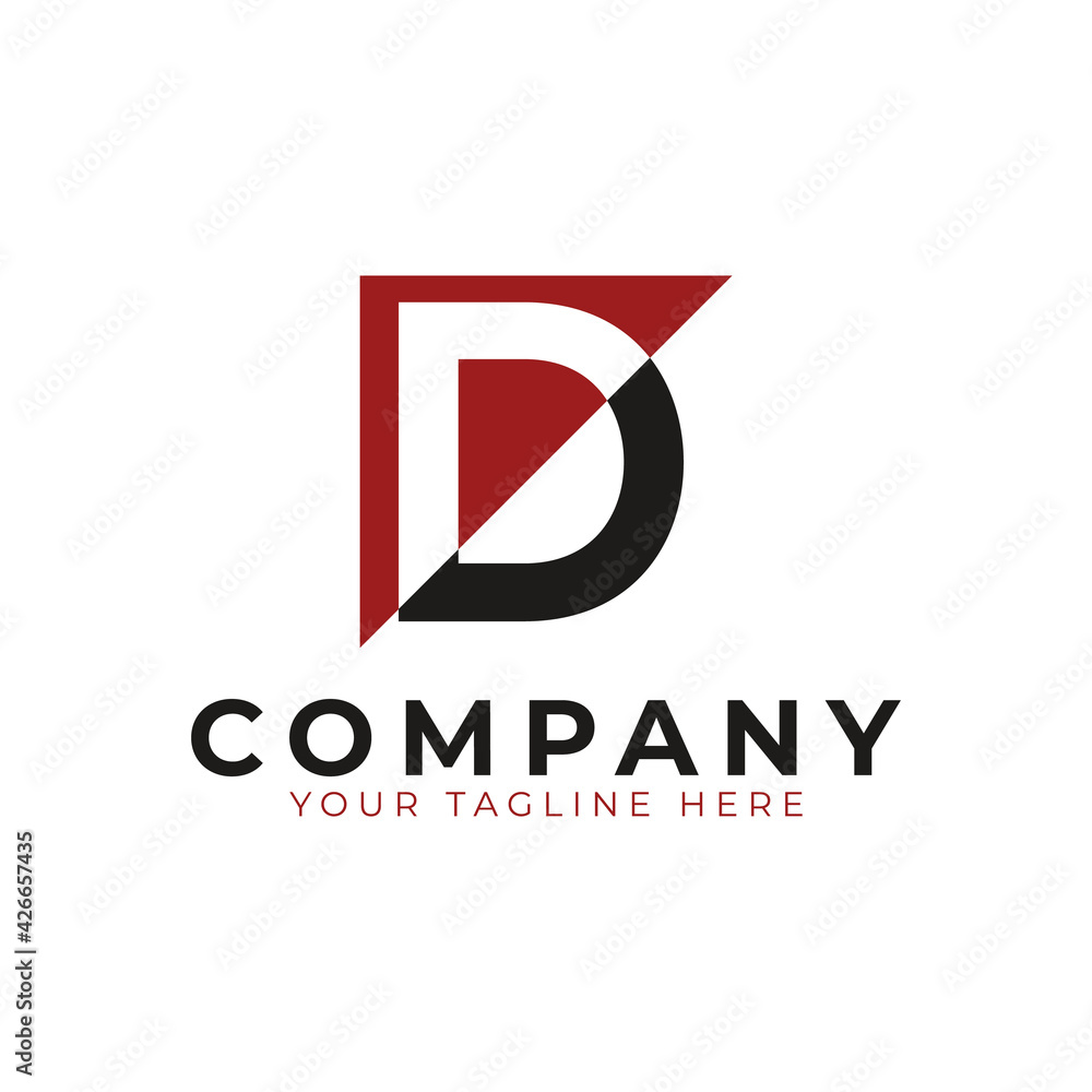 Abstract Logo Combines Triangle and Letter D. Black and Red Geometric ...
