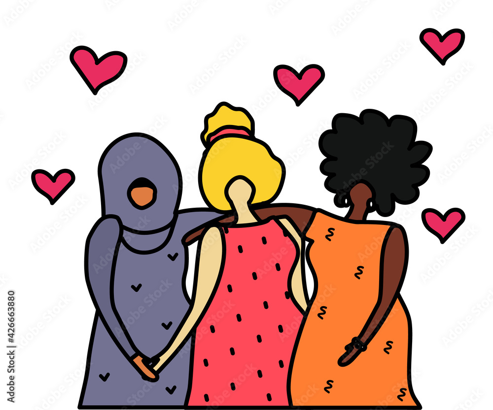 Women of different nationalities together. Cartoon. Vector illustration ...