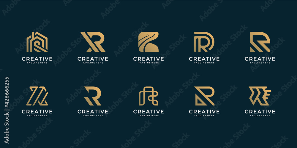 Set of letter r logo design collection for company branding Stock ...