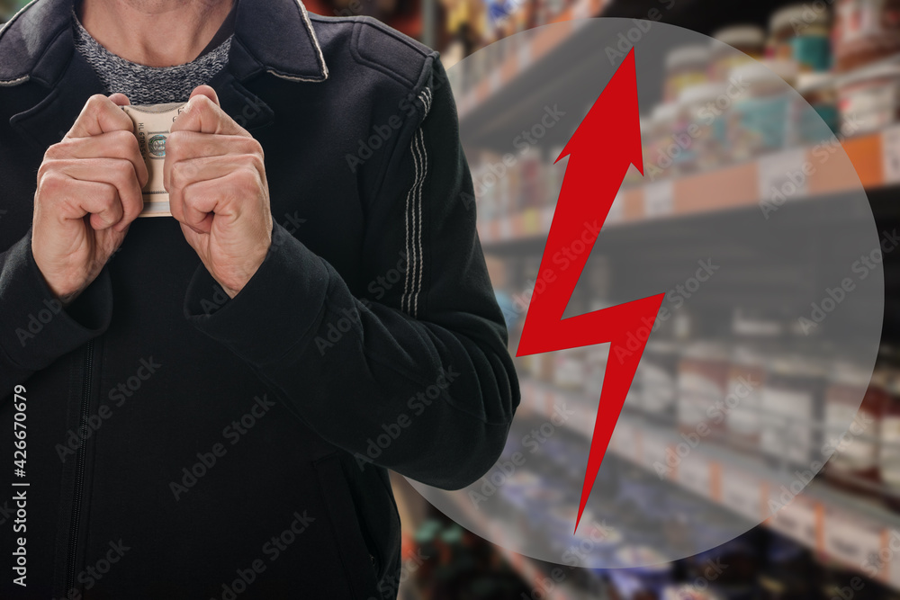 Man holding hands over money to protect his cash, safety of personal ...