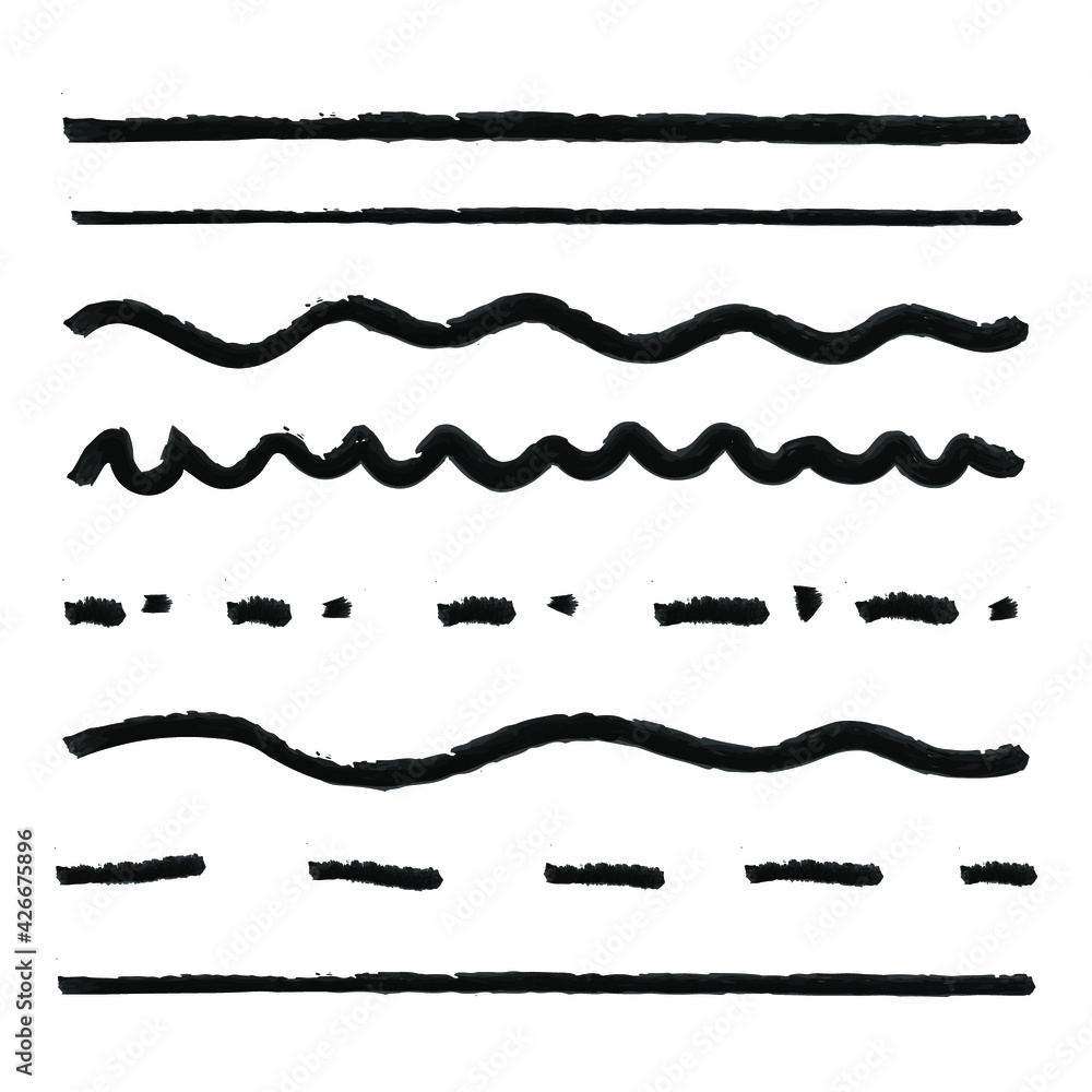 Vector set of hand drawn textured black lines isolated on white ...