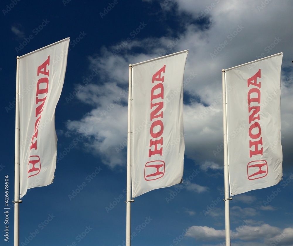 Udine, Italy. April 8 2021.Honda banners outside the dealership of the ...