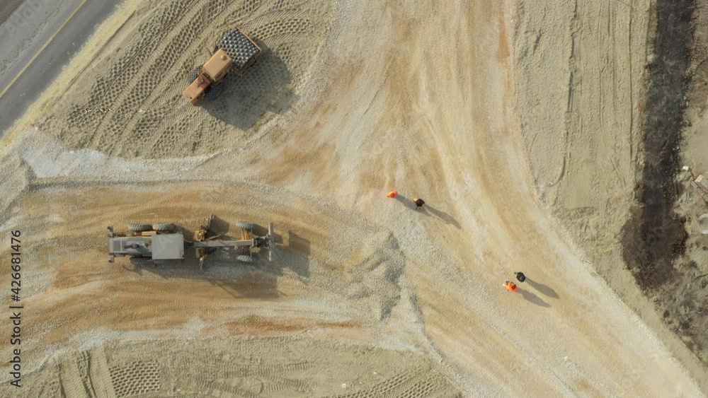 Above top view, overhead on blade leveling machine, grader, until is ...