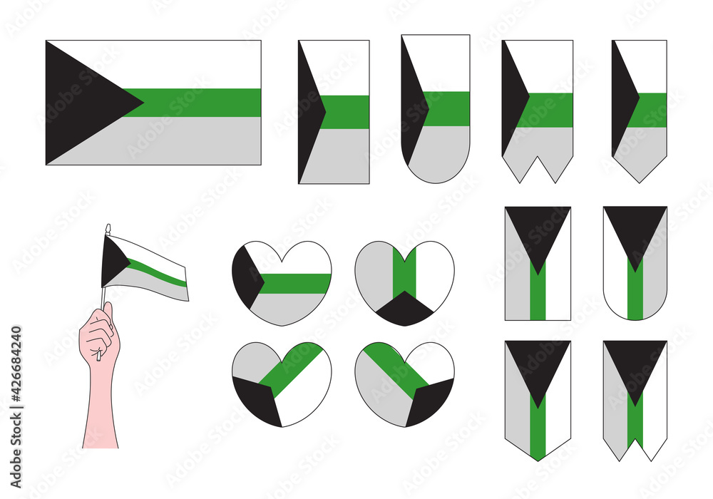 set of lgbt demiromantic pride flags, hearts and symbols, vector ...