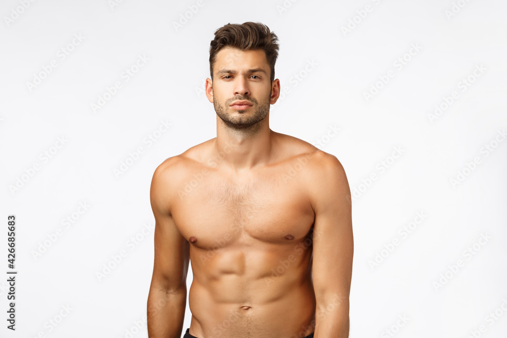 Waist Up Shot Confident Good Looking Sexy Young Tanned Man Athlete