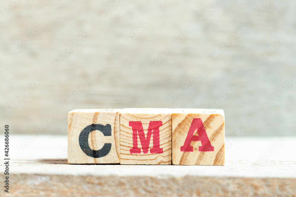 Alphabet letter block in word CMA (Abbreviation of Certified management ...