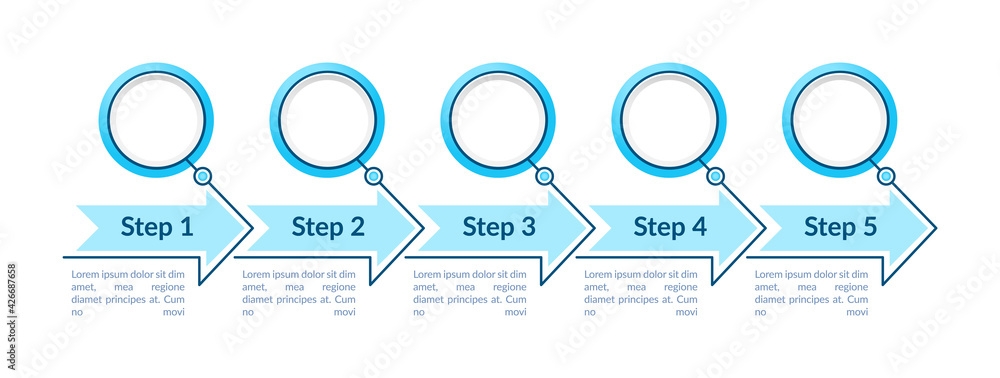 Blue empty circles steps vector infographic template. Blank ...