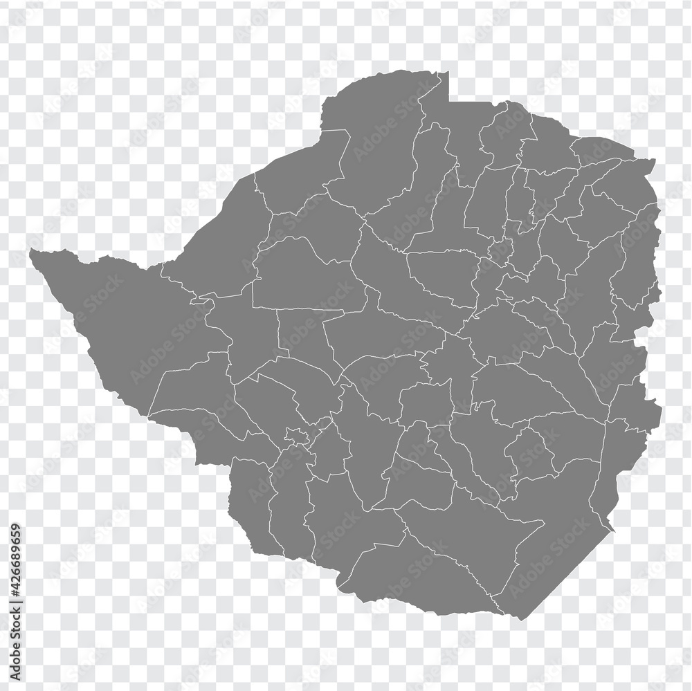 Blank map of Zimbabwe. Districts of Zimbabwe map. High detailed vector ...