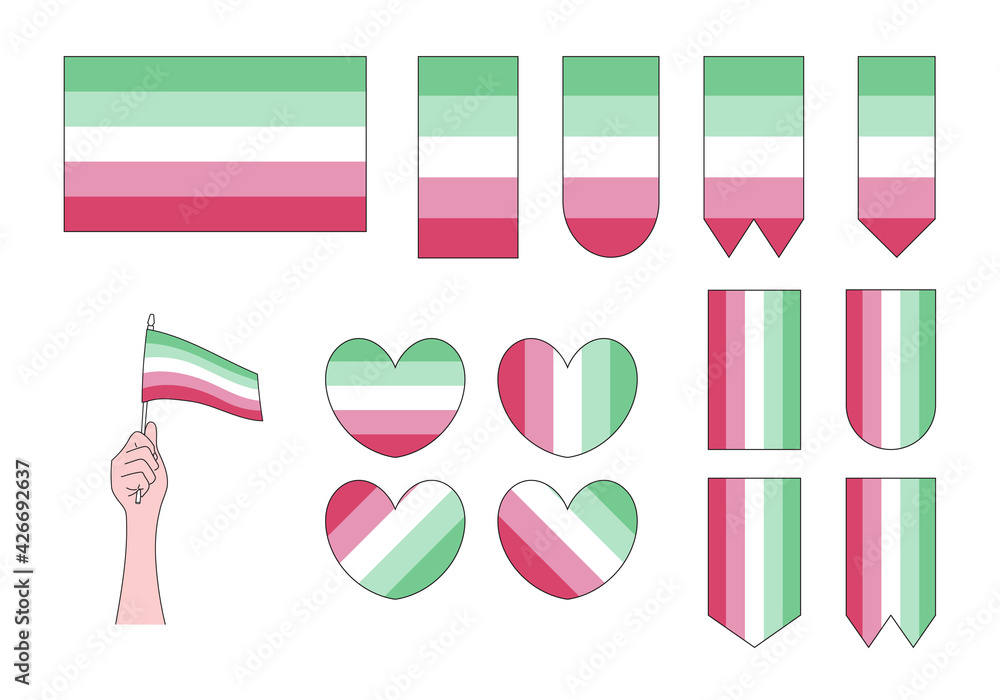 Set Of Lgbt Abrosexual Pride Flags Hearts And Symbols Vector