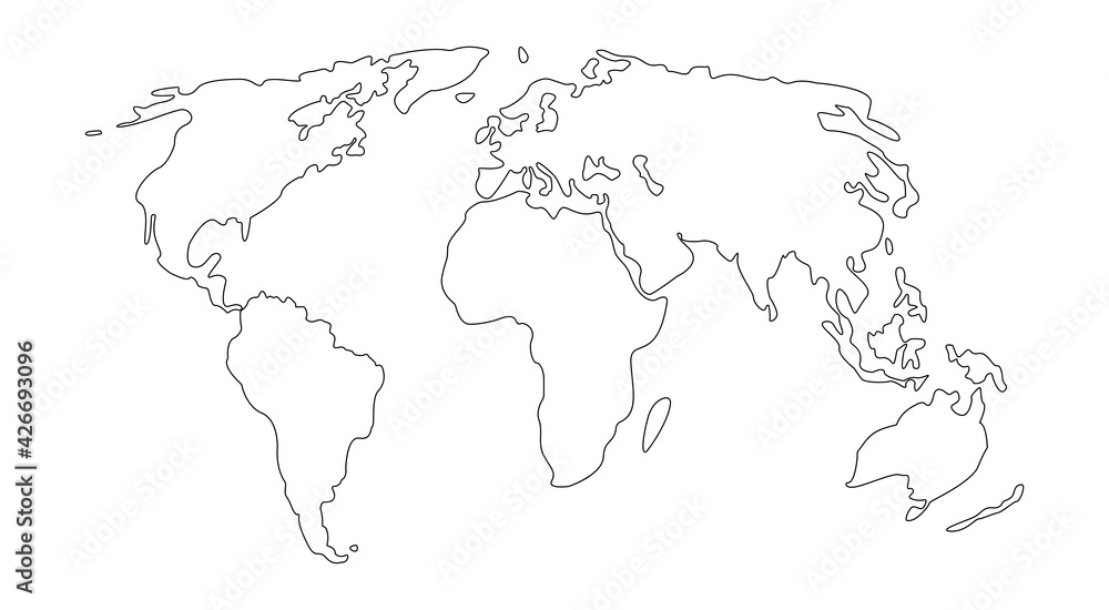 Naklejka world map line art. Hand drawn continents.One line style world ... Naklejka world map line art. Hand drawn continents.One line style world ...