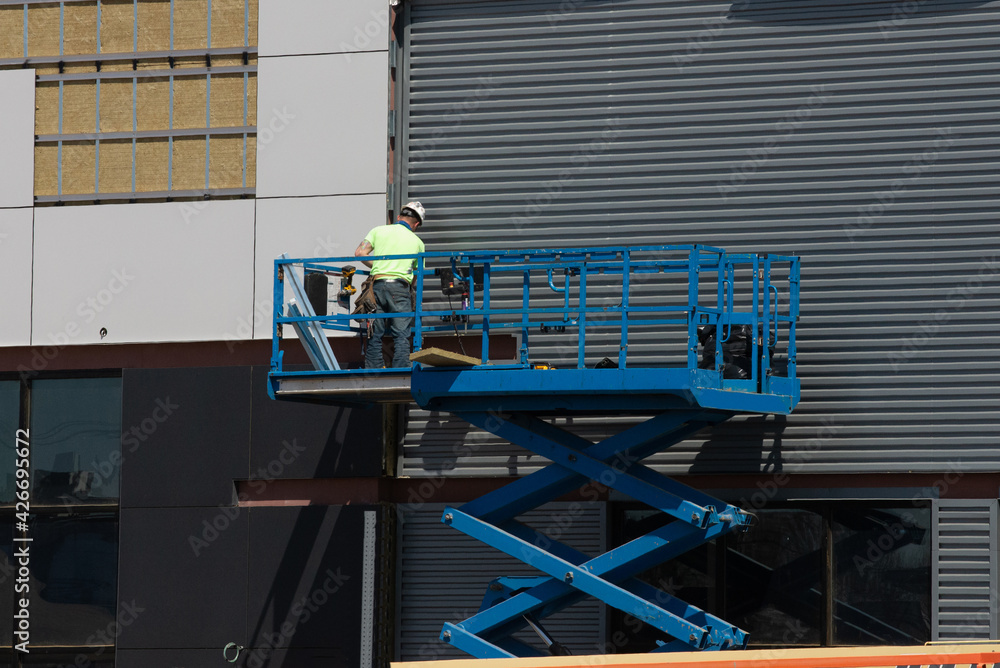 telescopic platform crane machine work lift hydraulic Stock Photo ...