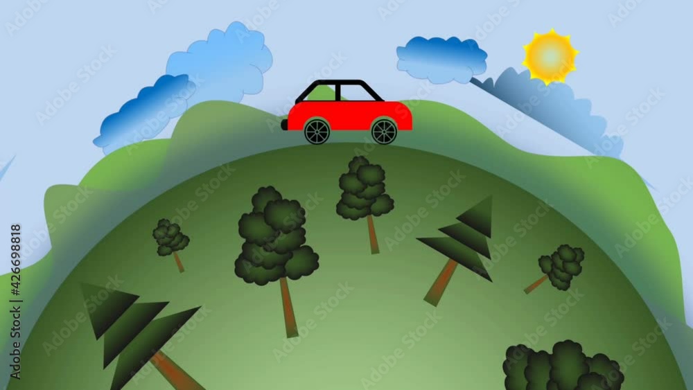 Simple animation: a red car travels around the world. Stock Video ...