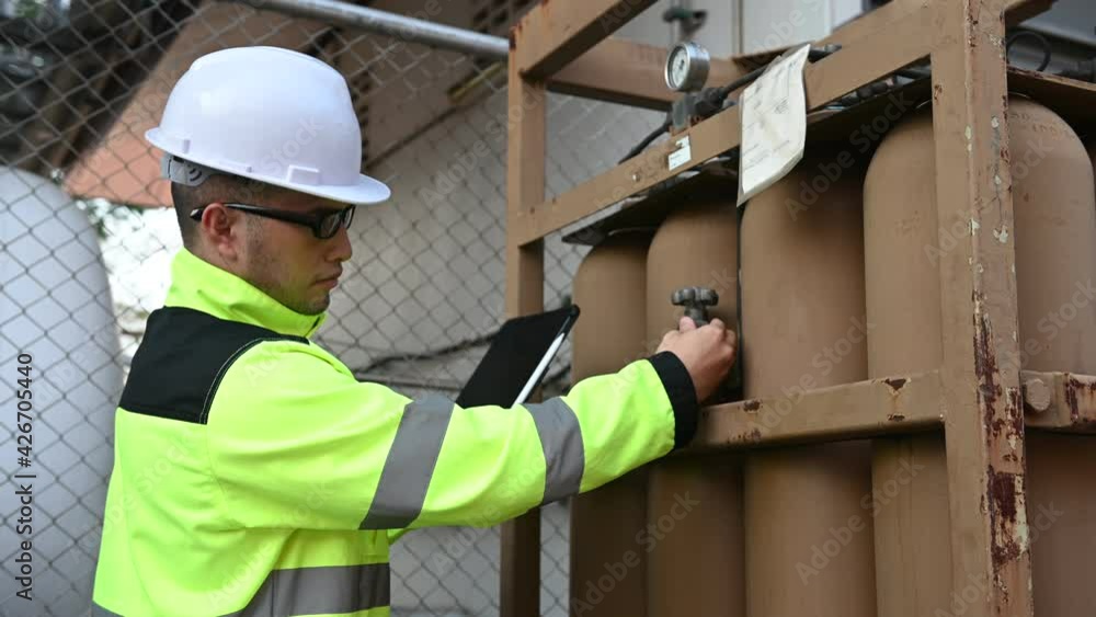 Engineer checks the safety of the gas tank,Inspection and maintenance ...