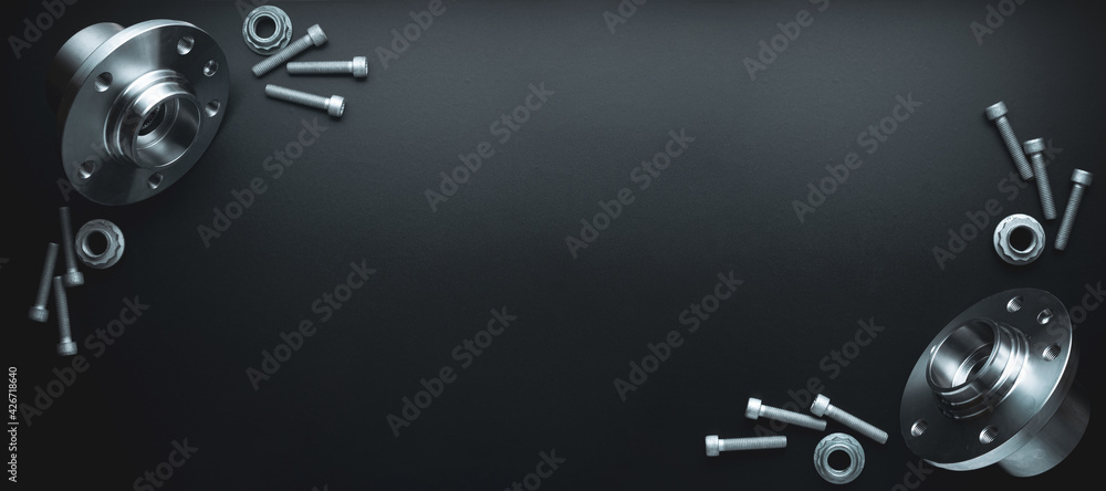 Engine gears. Auto motor mechanic spare or automotive piece on dark ...