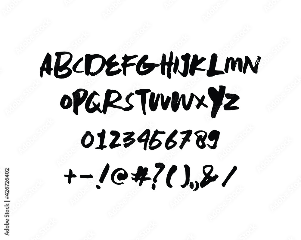 take over ego font. ink brush vector font collection. alphabet, numeric ...