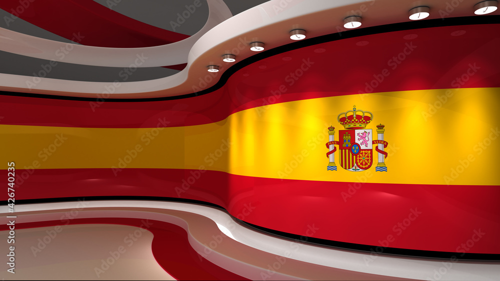 TV studio. Spain. Spanish flag studio. Spanish flag background. News ...