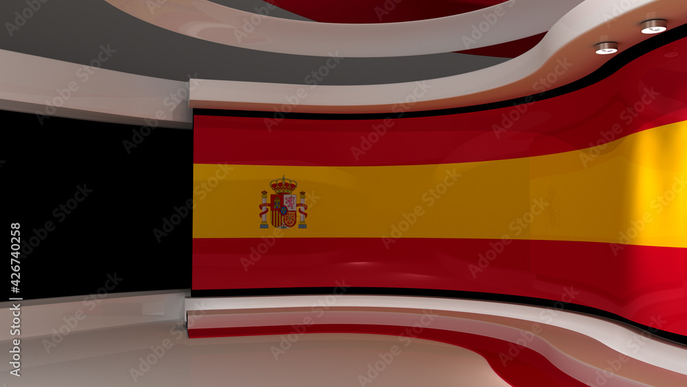 TV studio. Spain. Spanish flag studio. Spanish flag background. News ...