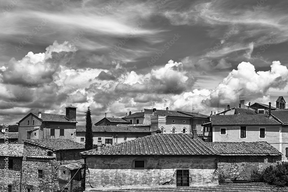 roofs of historic buildings in the city of Magliano in Toscana Stock ...
