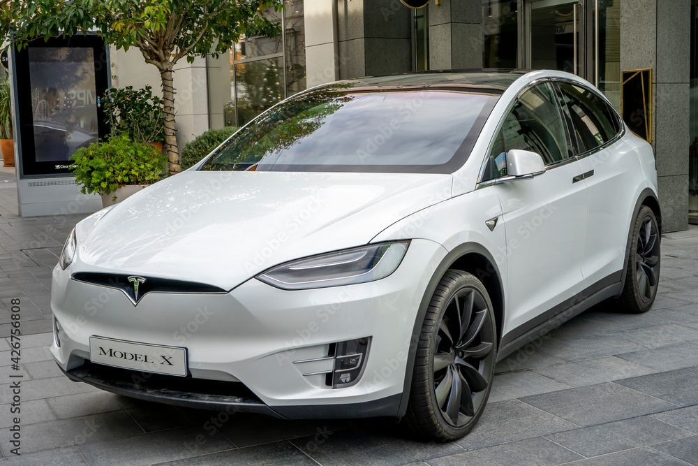 Villeneuve- Loubet, France 01.12.2020 Tesla is on display outside the ...