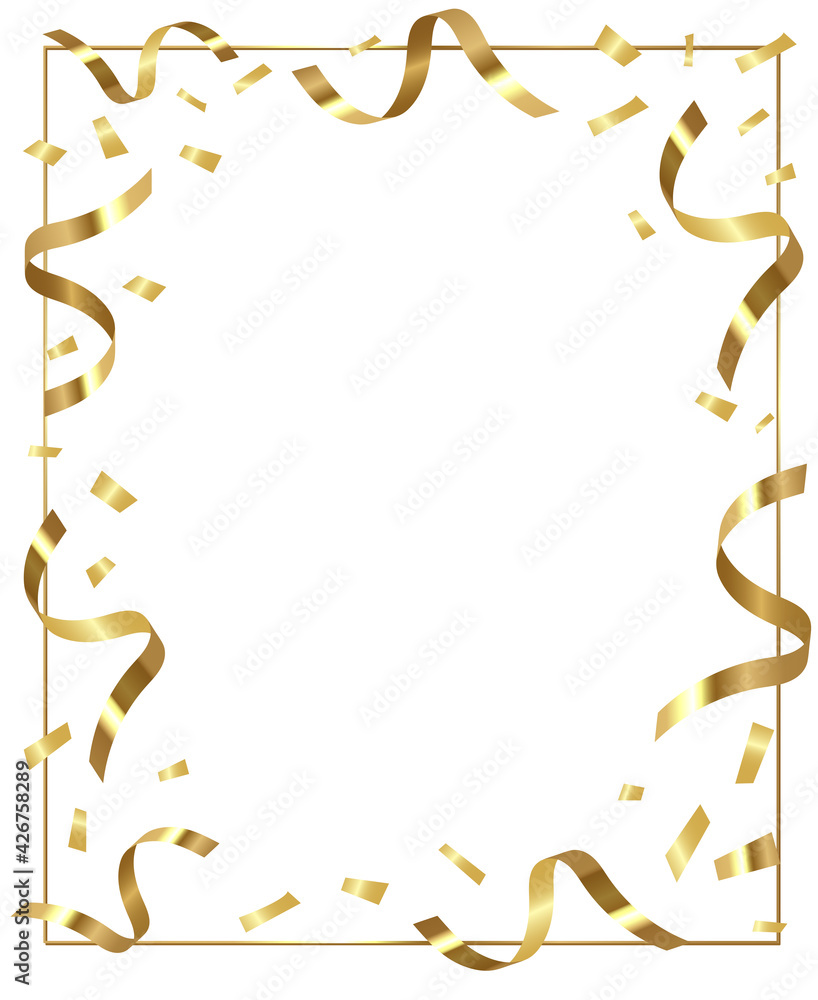 Gold frame for inserting any images. Gold frame with golden confetti ...