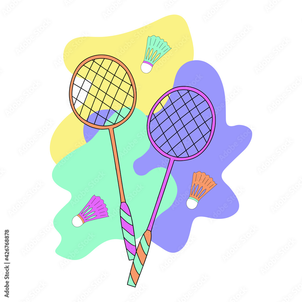 Doodle style badminton rackets and shuttlecocks. Vector illustration ...