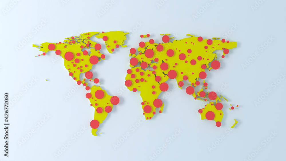 World map coronavirus outbreak. COVID-19 virus on white background. red ...