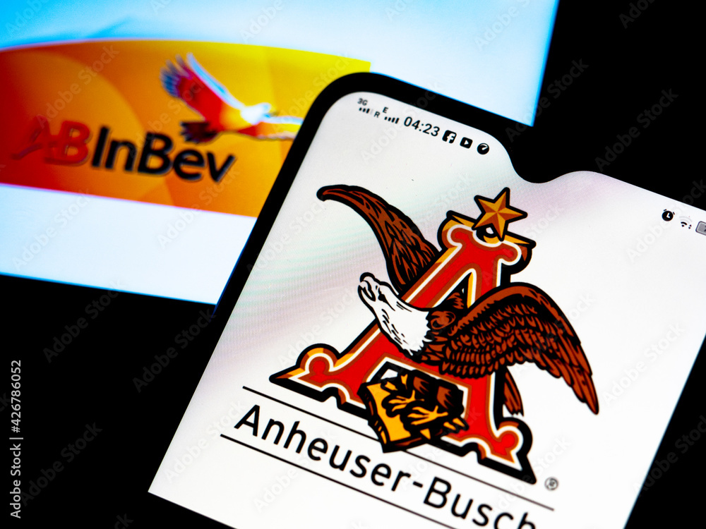 In this photo illustration Anheuser-Busch InBev (AB InBev) logo seen ...