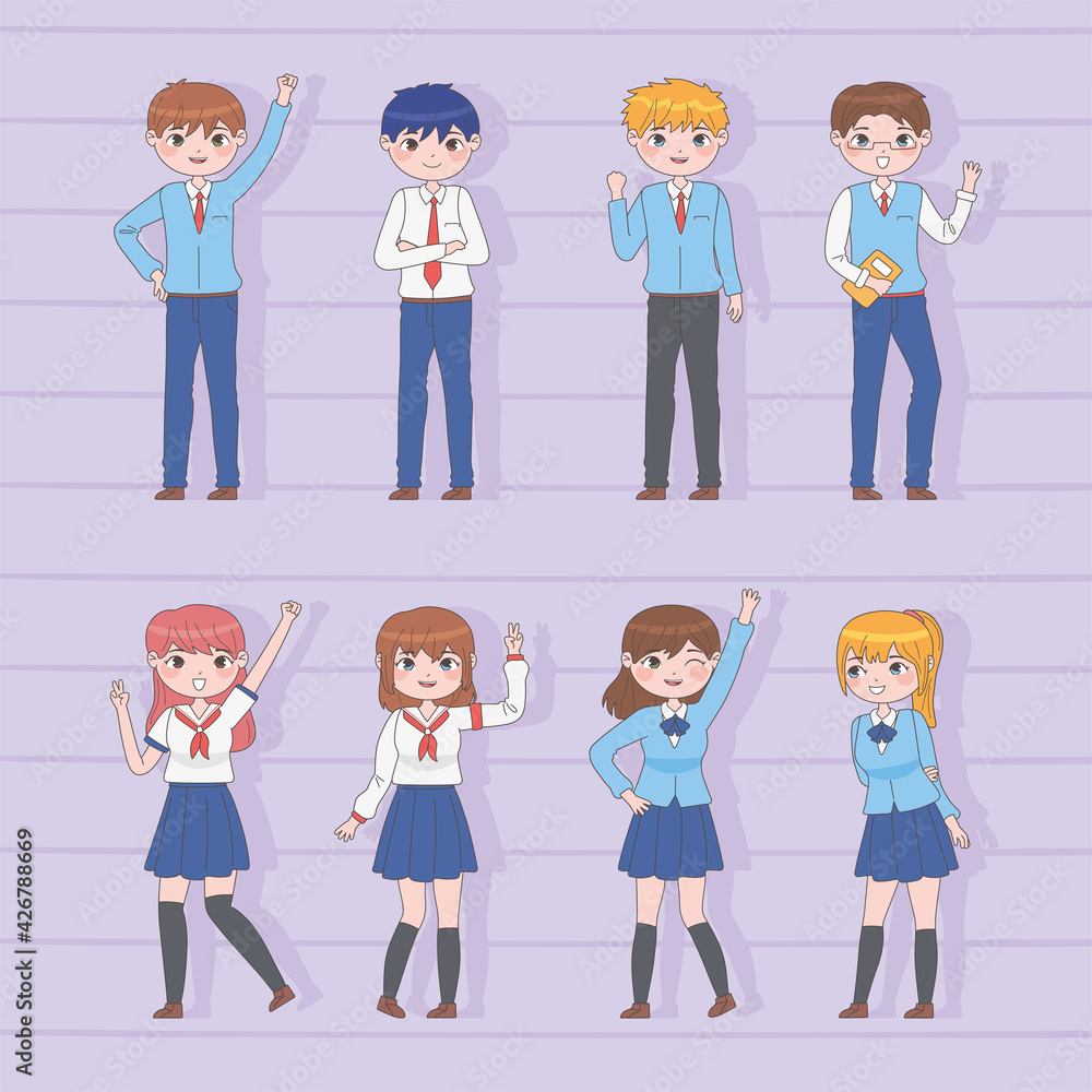 manga students cartoon Stock Vector | Adobe Stock