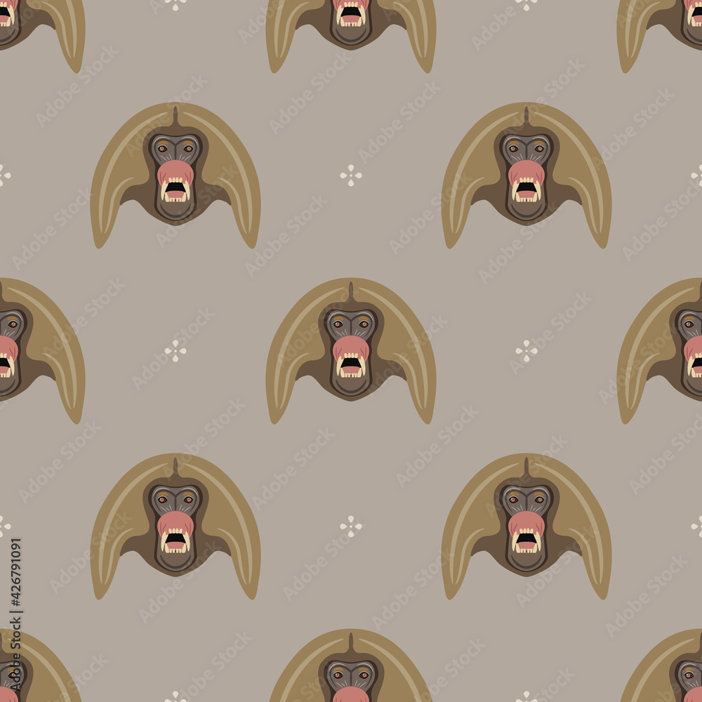 Seamless animal pattern with heads of a grinning male gelada baboon ...
